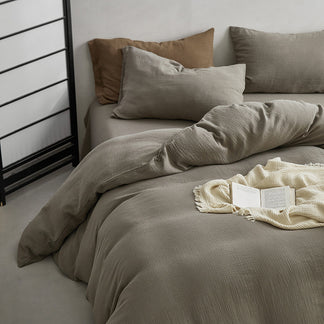 Luxurious Cotton Muslin Queen Bedding Set - Classic Solid Color ...